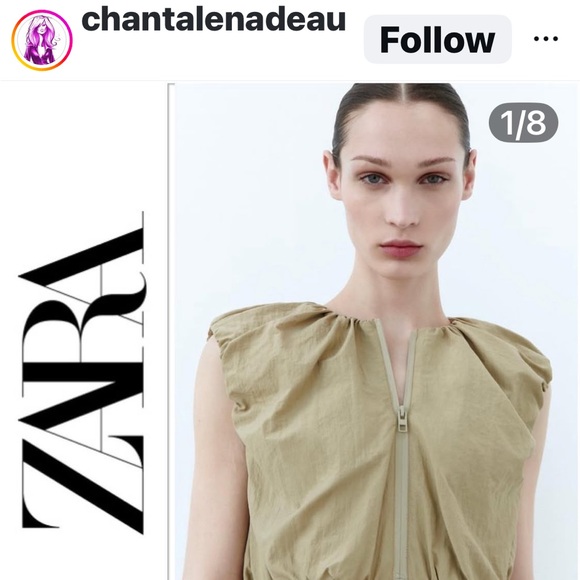 Zara | Tops | Zara Beige Gathered Zip Front Top | Poshmark
